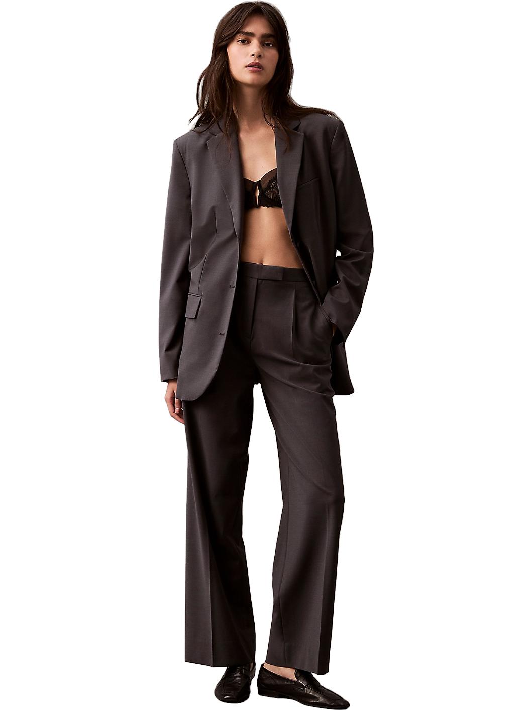 CALVIN KLEIN Tropical Wool Blend Pleated Trousers